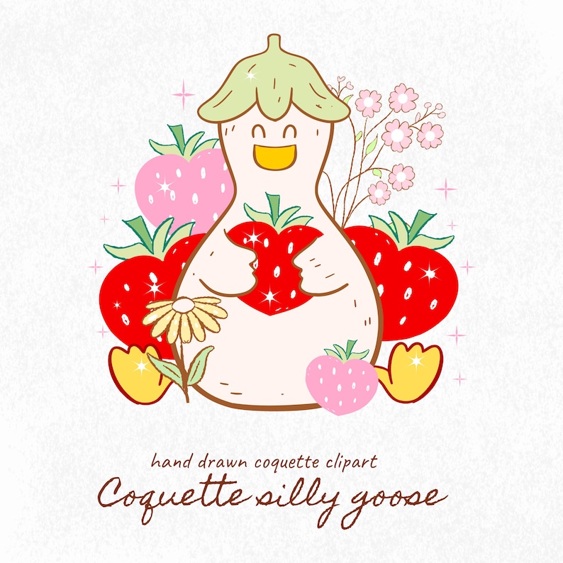 Strawberry Goose Clipart: Vintage Coquette Easter PNG SVG (digital File ...
