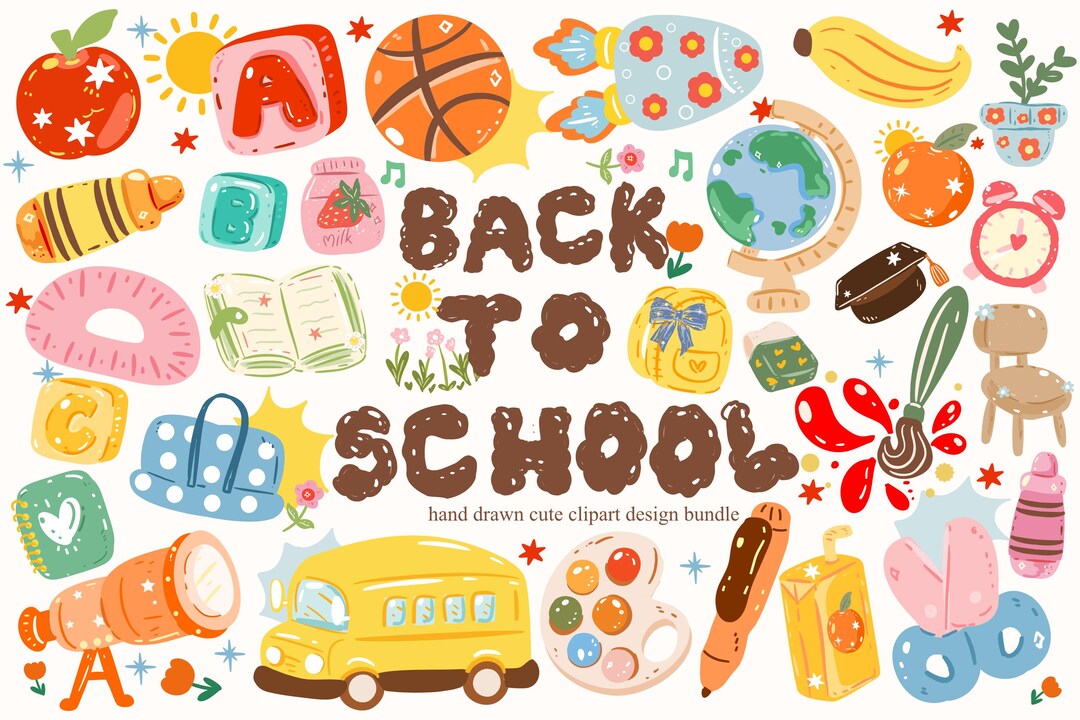 Back to School Clipart Bundle, Hand Drawn School Supplies PNG, Teacher ...