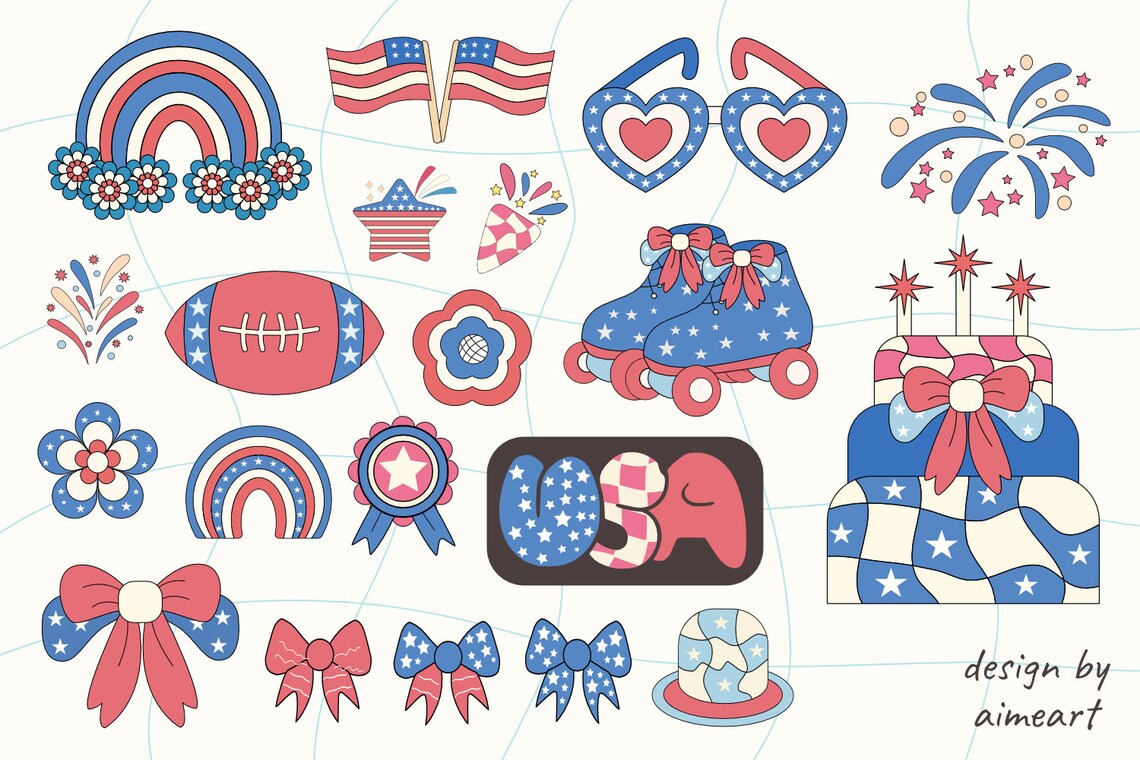Retro 4TH OF JULY Clipart, Groovy Hippie 4th of July, Independent Day ...