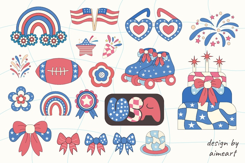 Retro 4th of July Clipart: Groovy Hippie PNG (digital) - Etsy