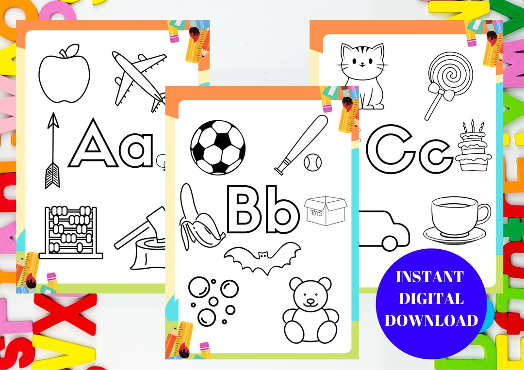Alphabet Colouring in Sheets A to Z. (coloring In) Instant Digital ...