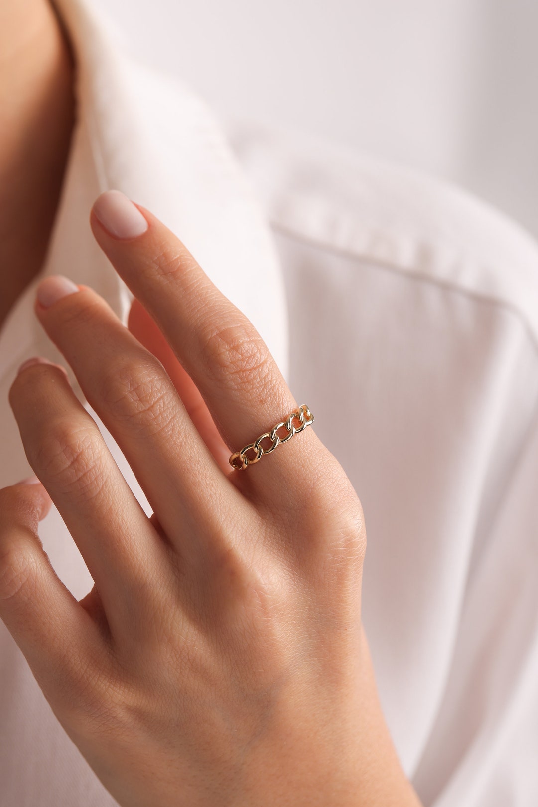 14K Gold Chain Link Ring, Solid Gold Ring, Gold Chain Ring, Stacking Ring, Minimalist Gold Ring ...