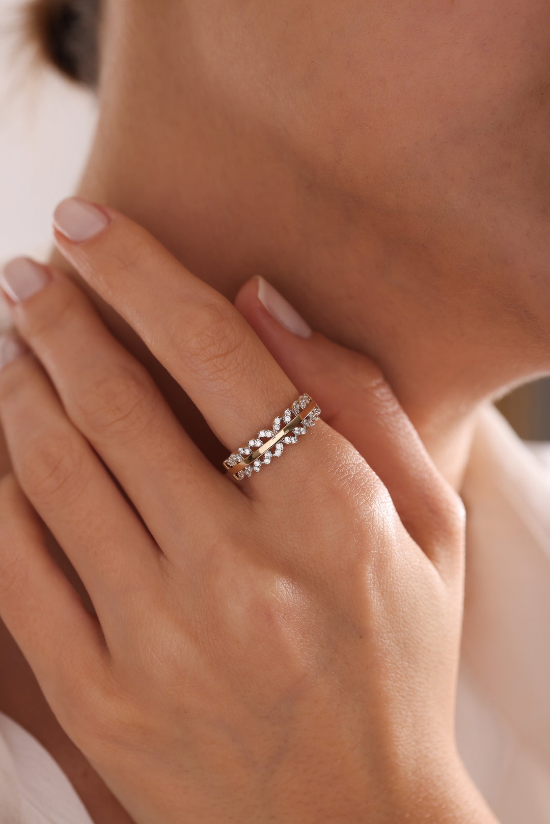 14K Gold Leaf Pattern Ring, Elegant Leaf Ring, Dainty Gold Ring ...