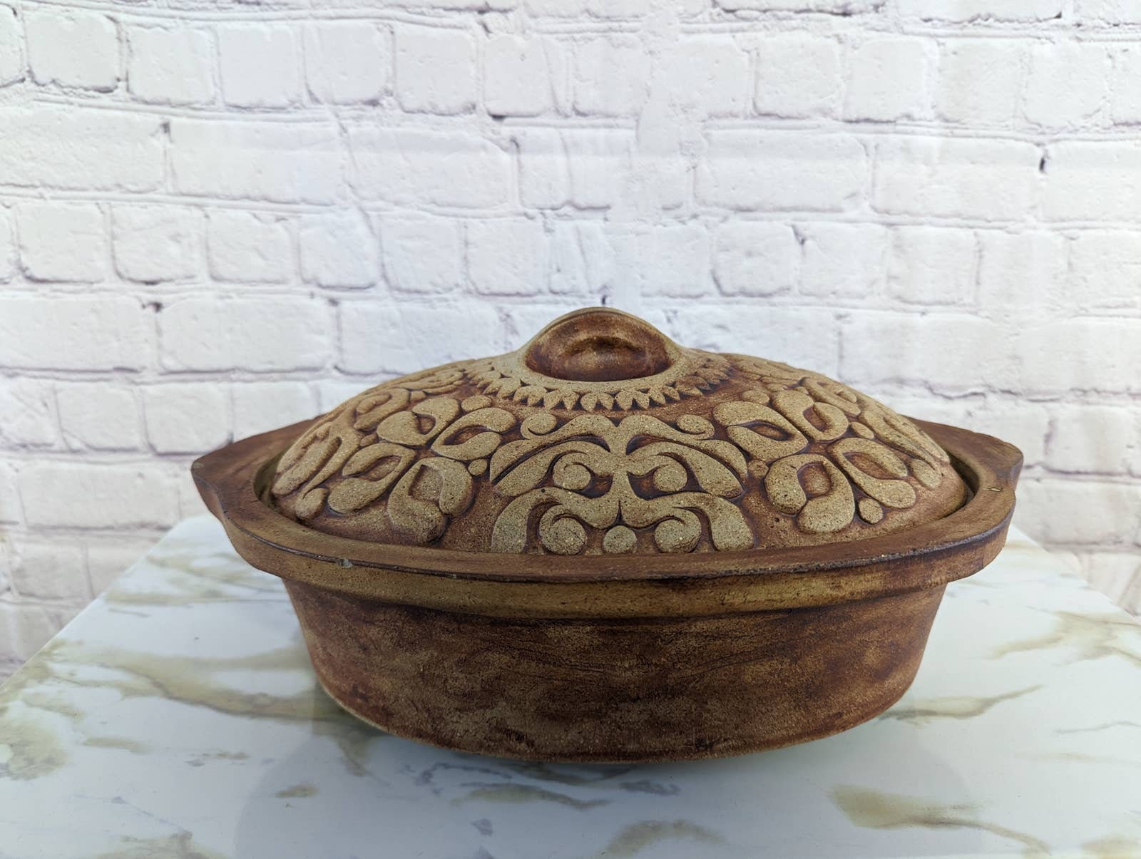 Terracotta Earthenware Casserole Dish With Filigree Design Lid - Etsy
