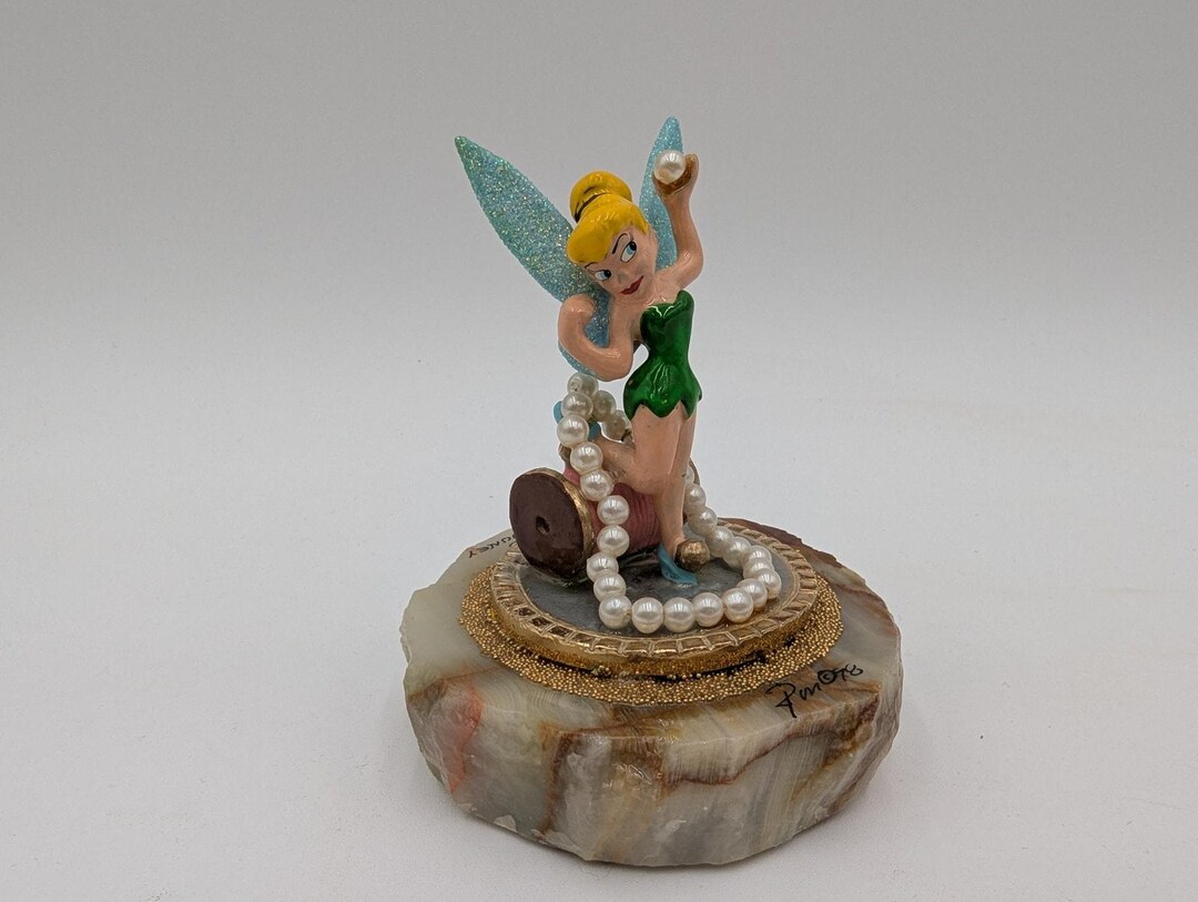 1998 Ron Lee Disney Tinkerbell Pearls and Thread Rock Mounted Figurine ...