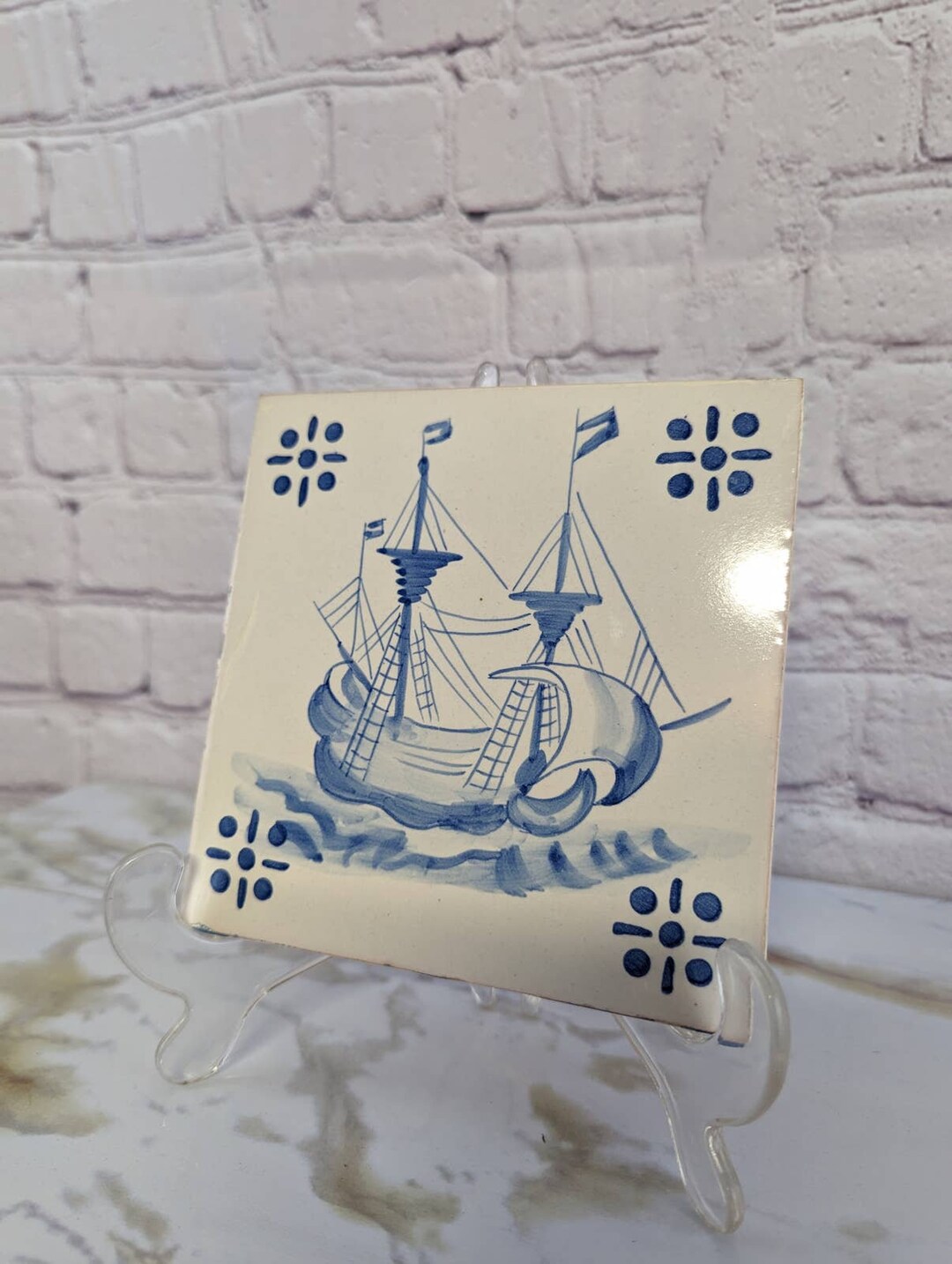Hand Painted Delft Ship Tile Made in Portugal 5.5 Inches - Etsy