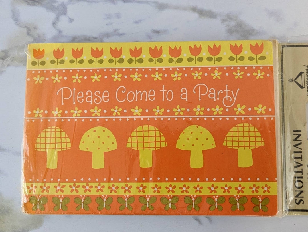 Vintage Ambassador Party Invitations Mushrooms and Butterflies 2 NEW ...