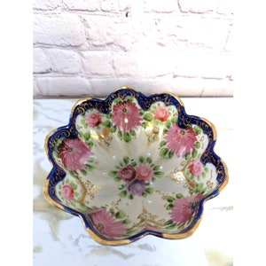 Vintage Hand Painted Footed Nippon Blue and Gold Floral Colander - Etsy