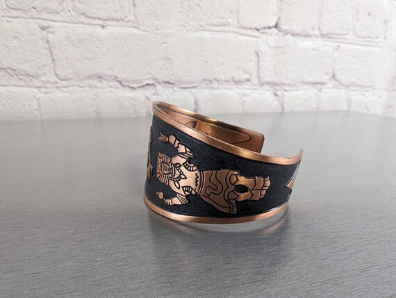 Copper Aztec Motif Storybook Cuff Bracelet - Gem