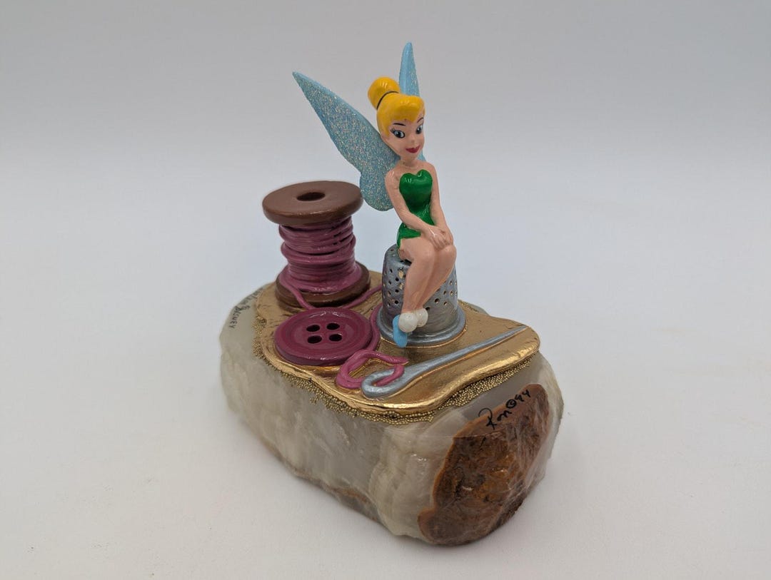 1994 Ron Lee Disney Tinkerbell Thread and Thimble Rock Mounted Figurine ...