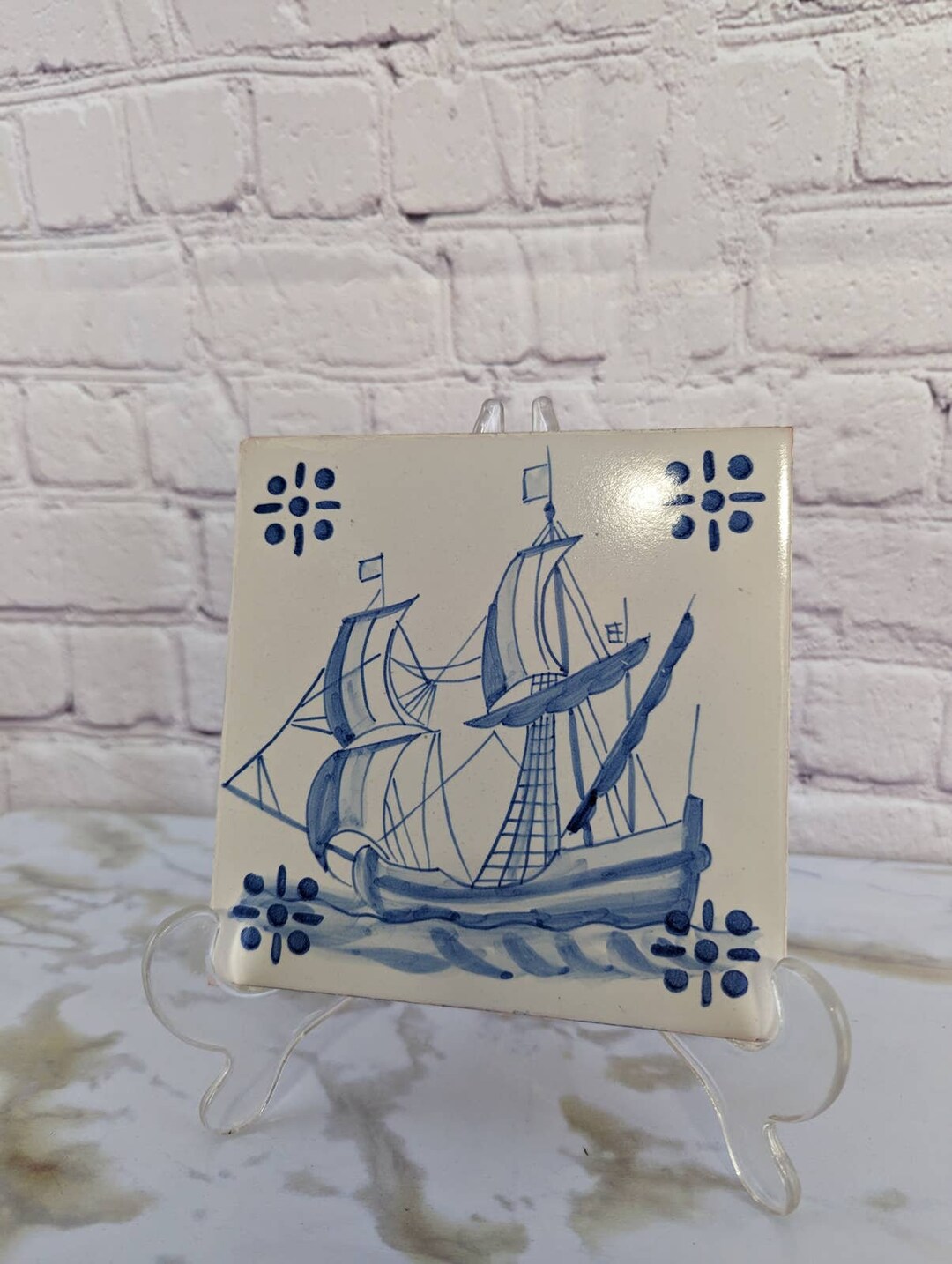 Hand Painted Delft Ship Tile Made in Portugal 5.5 Inches - Etsy
