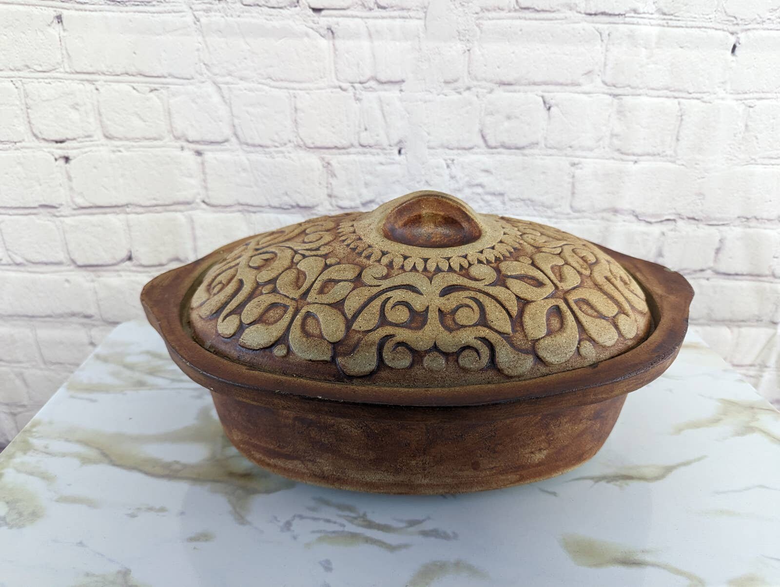 Terracotta Earthenware Casserole Dish With Filigree Design Lid - Etsy