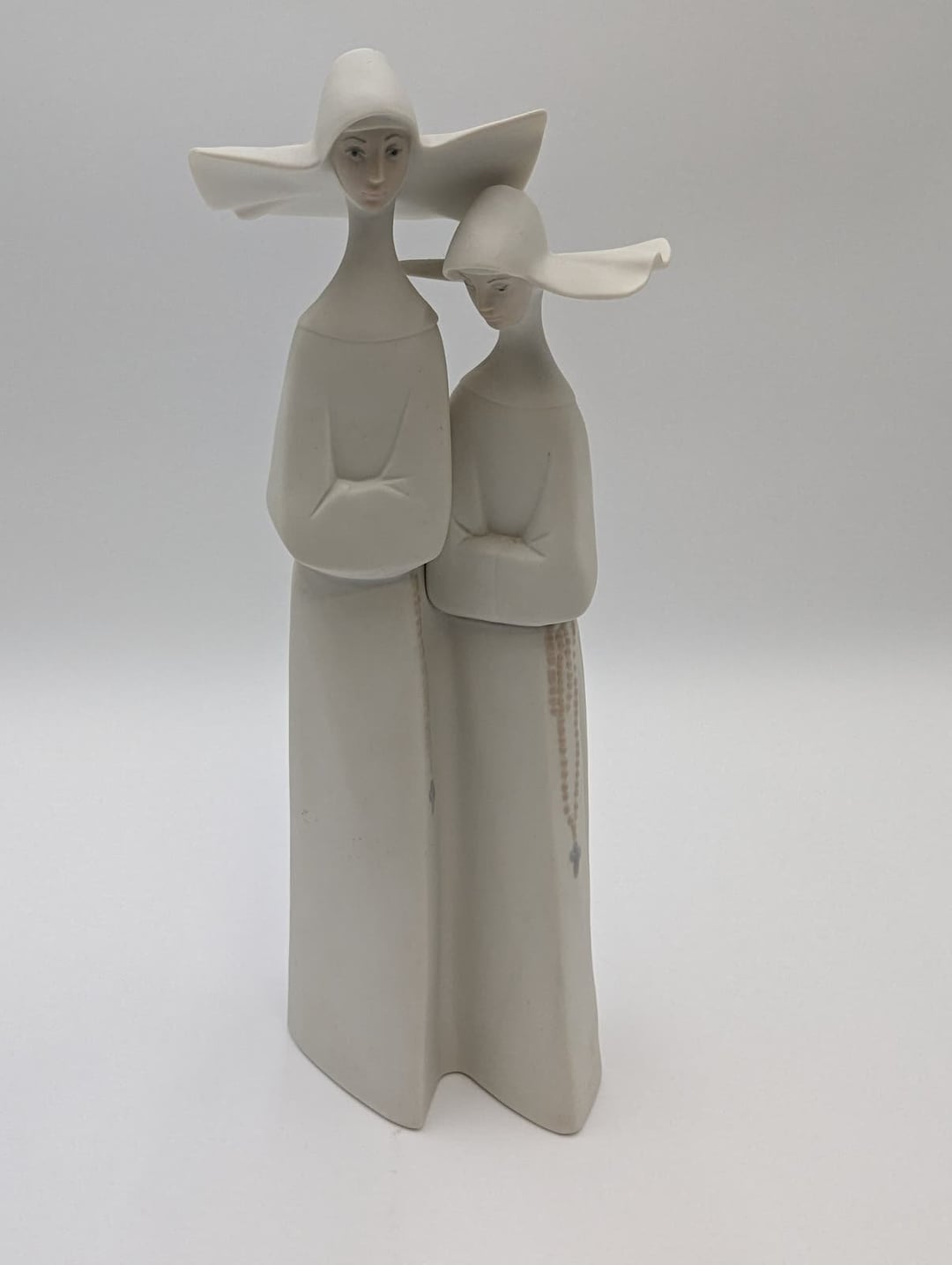 Handmade Ceramic Lladro Two Nuns With Rosary Figurine 13" Tall Matte ...