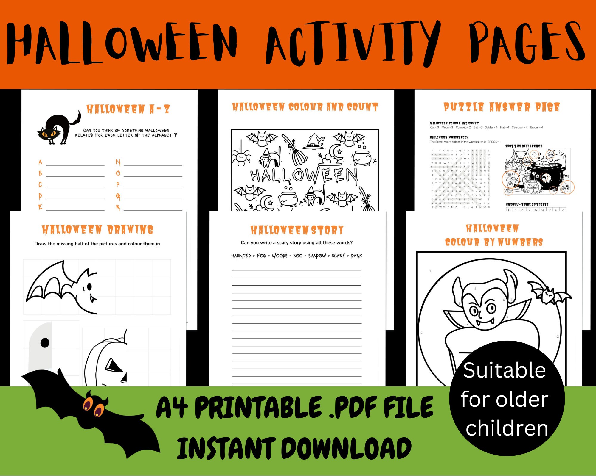 Halloween Printables Activity and Puzzle Pages Colouring - Etsy