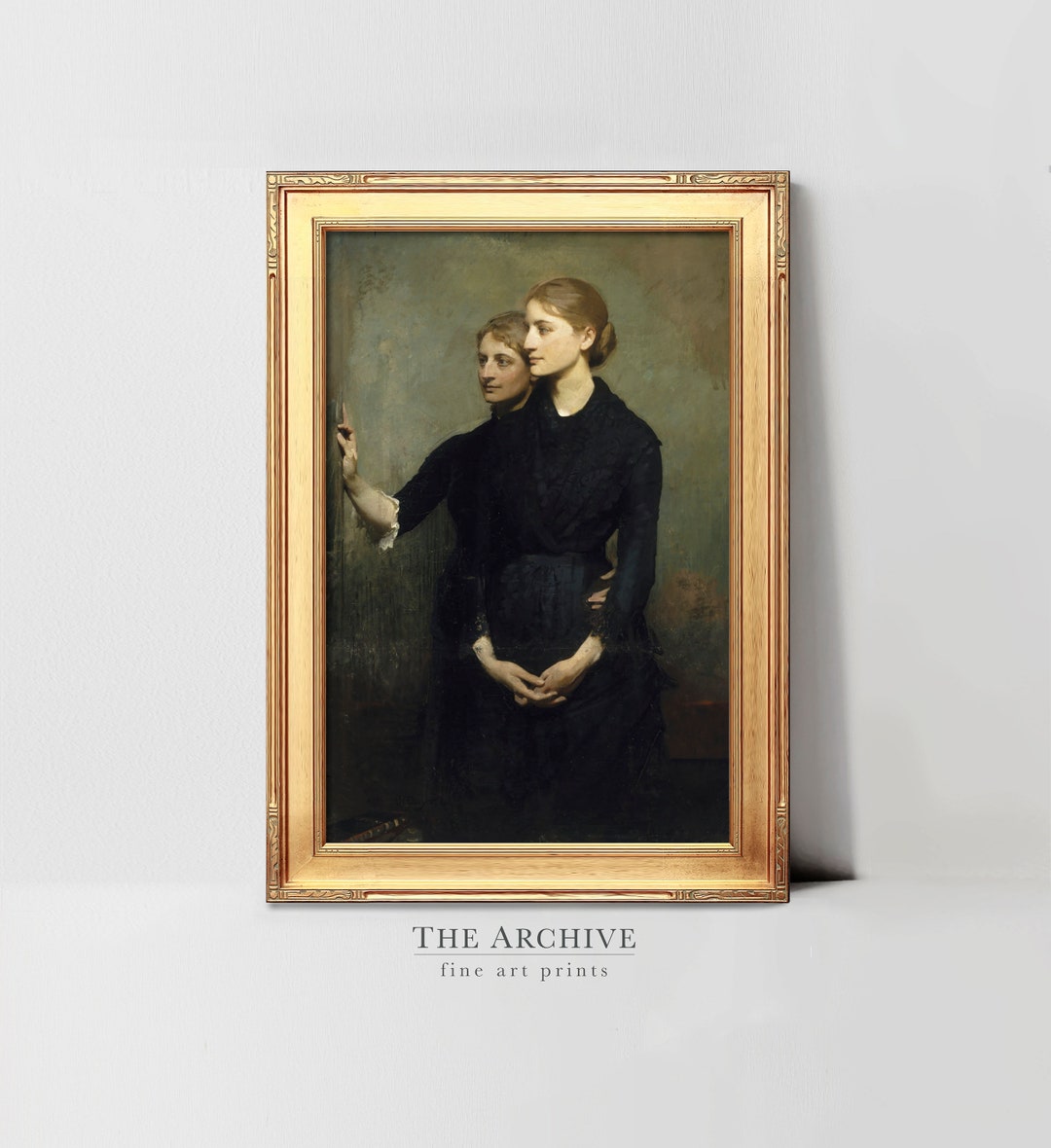 Sisters Classical Double Portrait | Vintage Dark Moody Oil Painting of ...