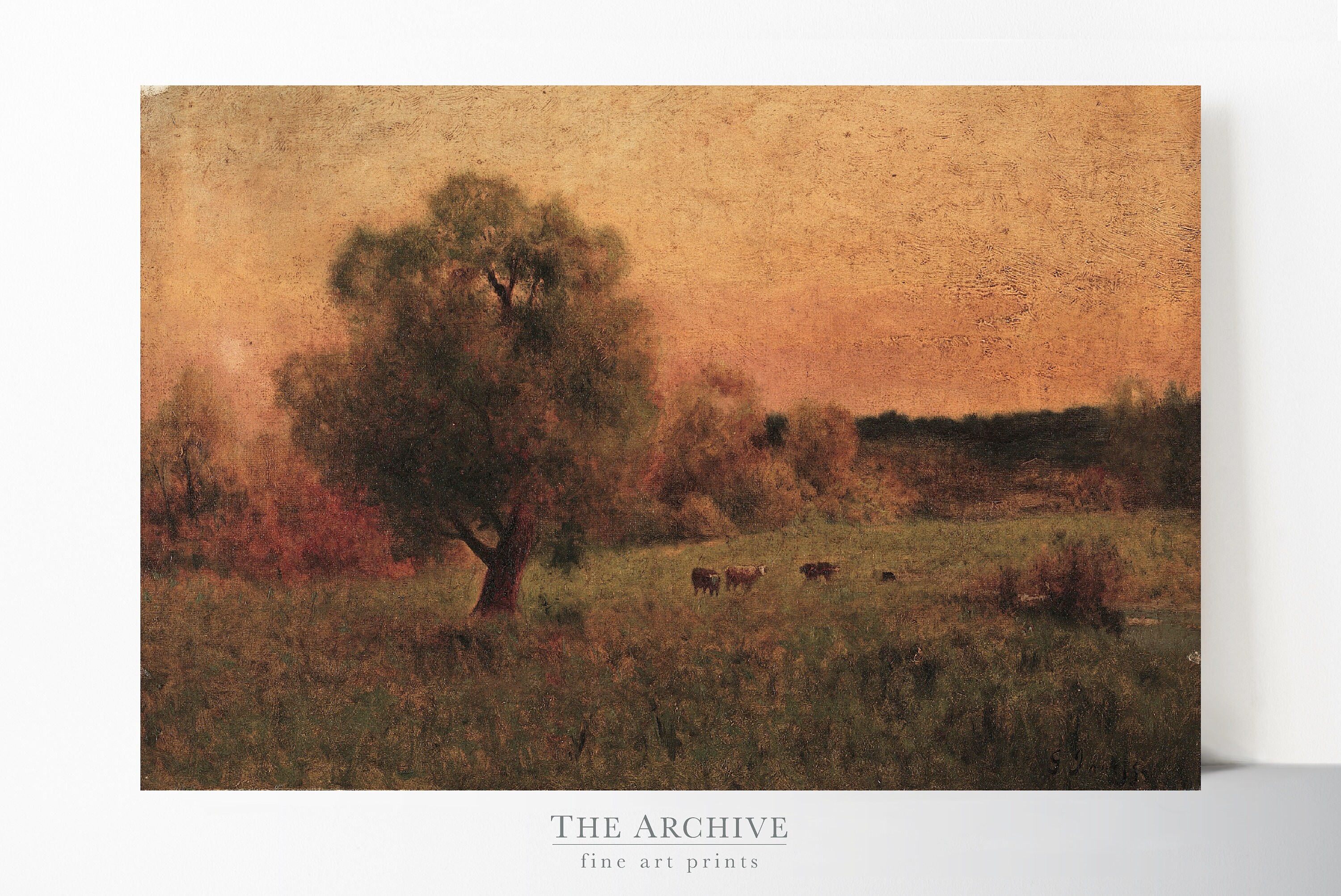 Cows in a Field at Twilight Landscape | Classical Oil Painting ...