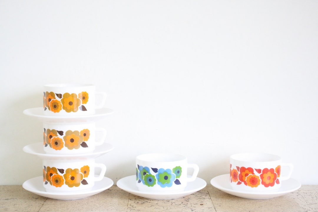 Vintage Arcopal Tea / Coffee Cup and Saucer With Flowers, Lotus Design ...