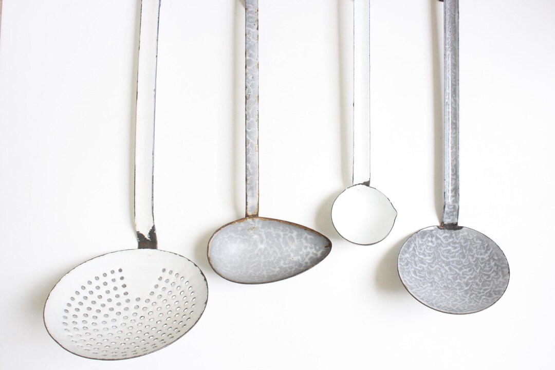 Vintage Enamel Kitchen Utensils / Serving Spoons / Ladles From Holland ...