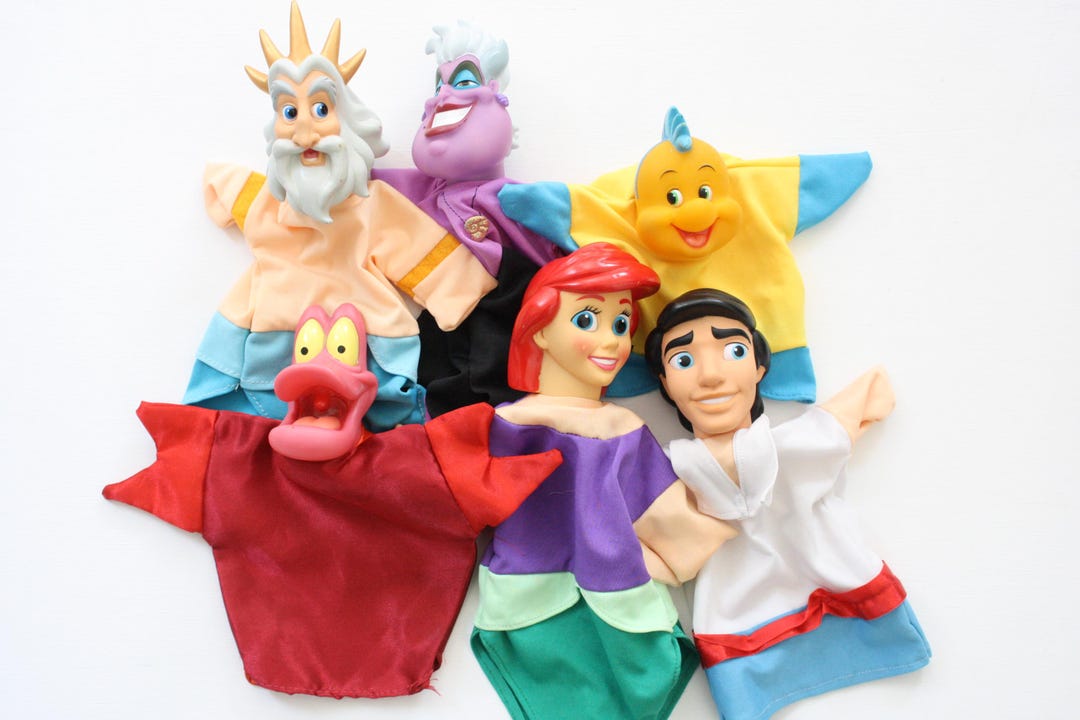 Vintage Set of Six Disney's the Little Mermaid Rubber Head Hand Puppets ...