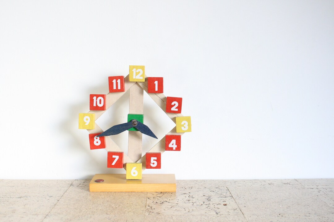 Vintage Wooden Teaching Clock for Kids From the Seventies, Made in ...