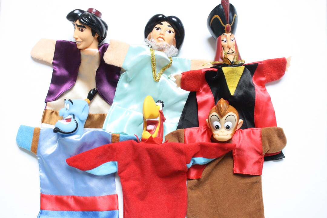 Vintage Set of Six Disney's Aladdin Rubber Head Hand Puppets / Pretend ...