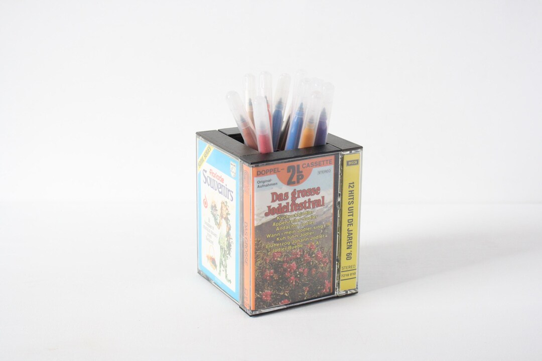 Vintage German & Dutch Cassette Tape Pen Holder, or Pencil Box, Office ...