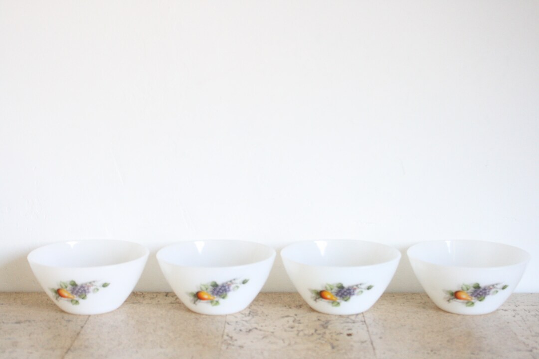 Four Vintage Arcopal Bowls With Fruits De France on Milk Glass - Etsy