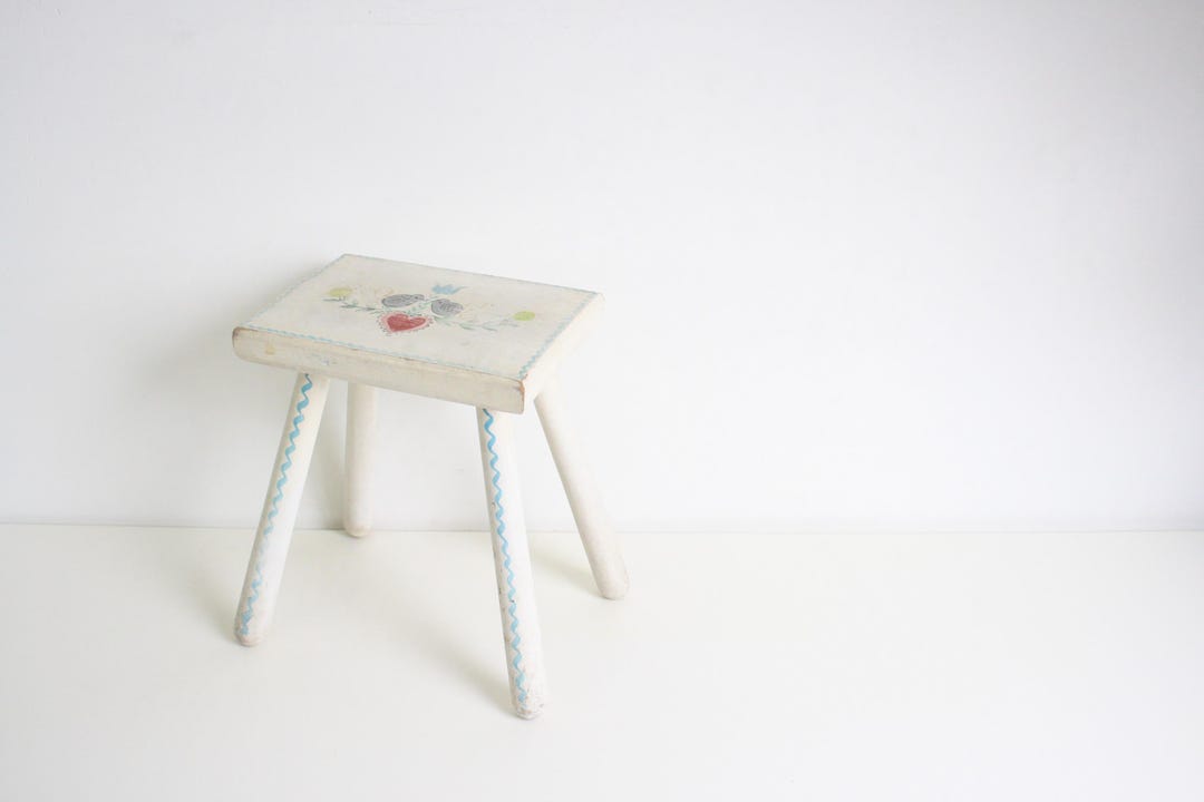 Vintage Wooden Handpainted Folk Art Kids Stool / Milk Stool Made in ...