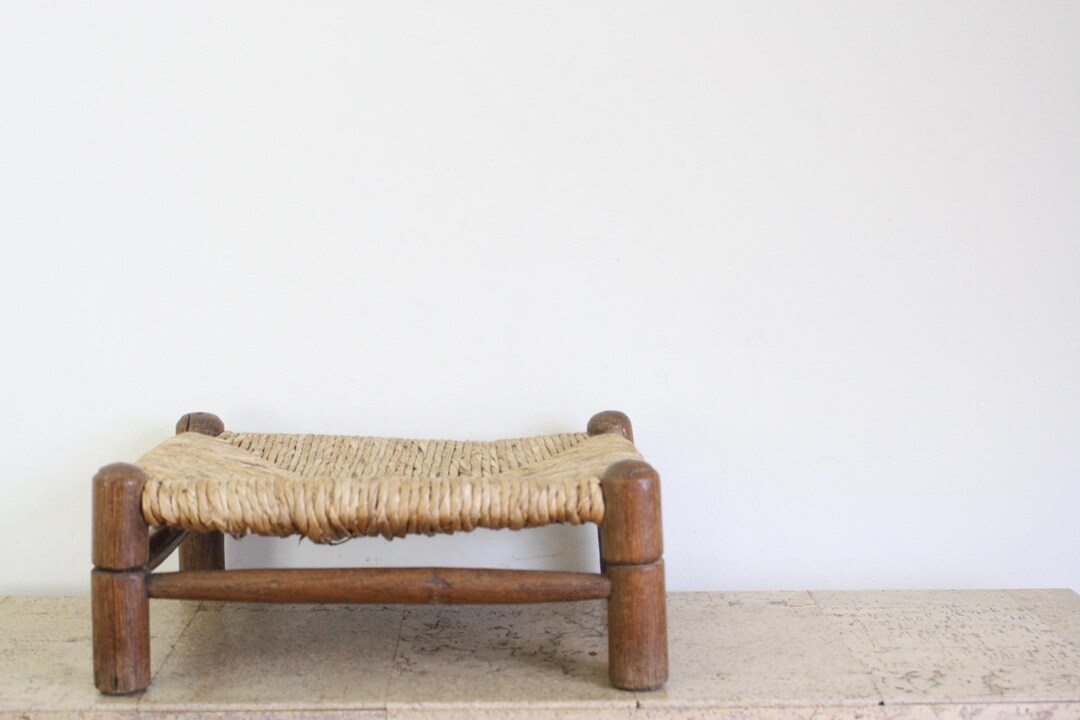 Wooden Wicker Foot Stool, Rush Seat or Ottoman With Woven Seat From the ...