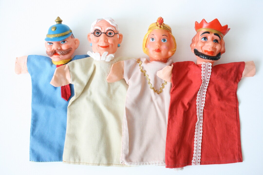 Four Vintage Rubber Head Hand Puppets / Pretend Play Puppets From the ...