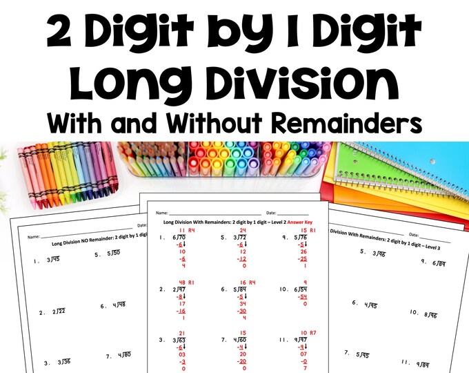 2 Digit by 1 Digit Long Division Worksheets With Detailed Answer Keys ...
