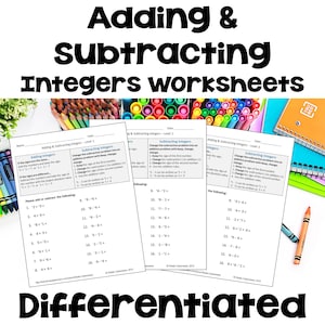 Adding and Subtracting Integers Worksheets Differentiated - Etsy