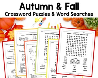 Thanksgiving and November Crossword Puzzles and Word Searches No Prep ...