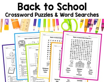 Back to School Crossword Puzzle Back to School Word Puzzle Back to ...
