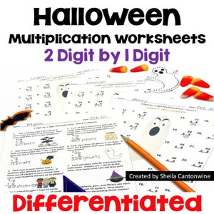 Halloween Math Worksheets for 2 Digit by 1 Digit Multiplication - Etsy