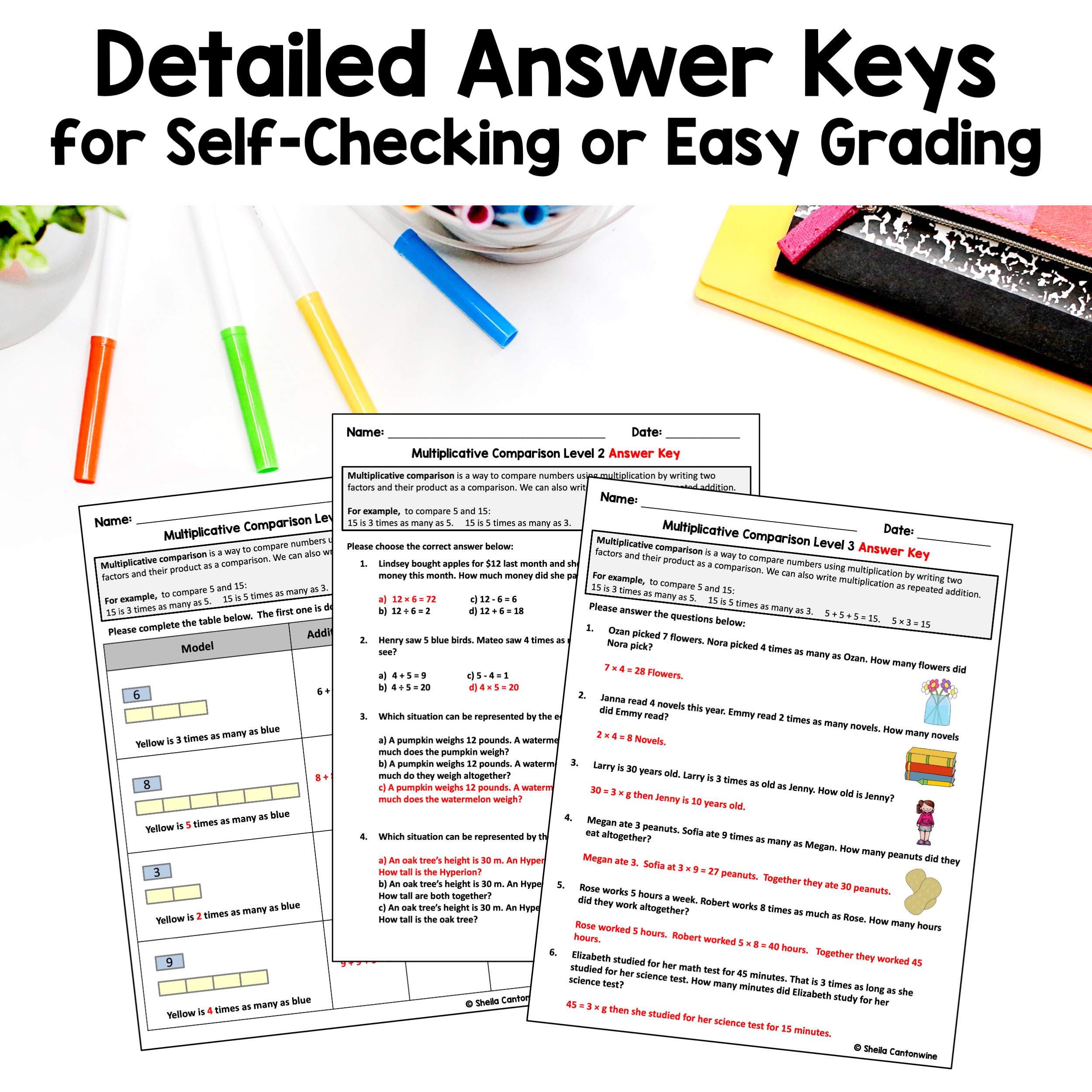 Multiplicative Comparison Worksheets - Differentiated - Etsy