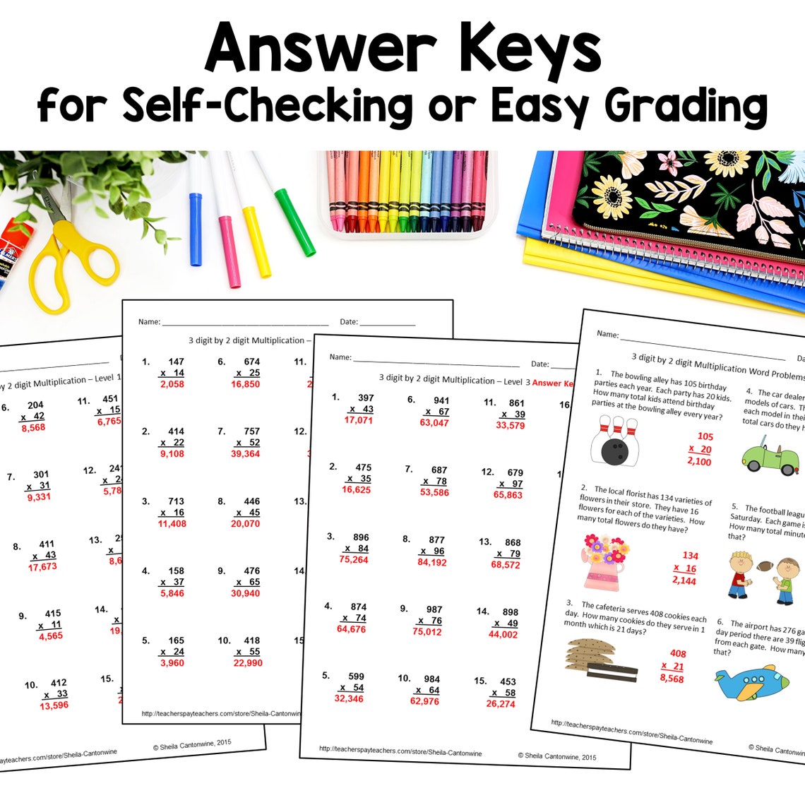 3 Digit by 2 Digit Multiplication Worksheets – Differentiated With Word ...