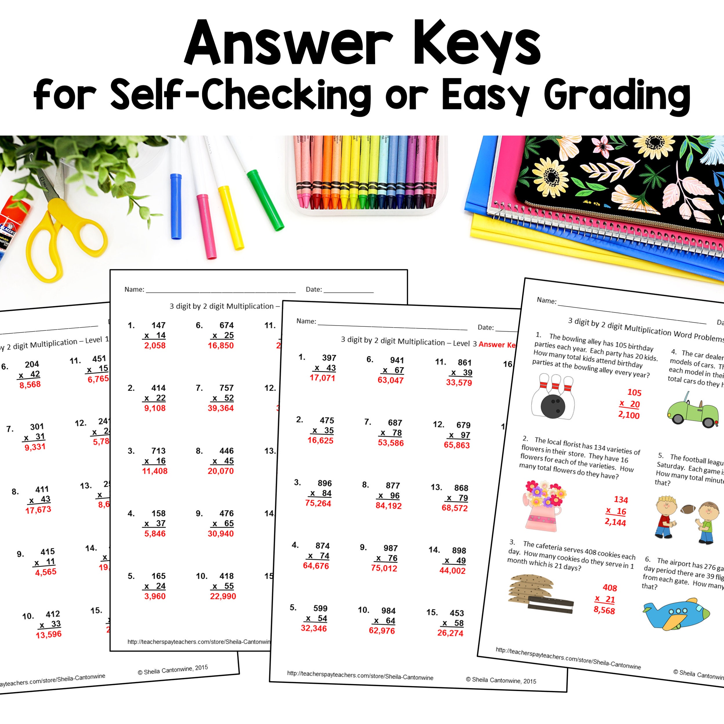 3 Digit by 2 Digit Multiplication Worksheets – Differentiated With Word ...