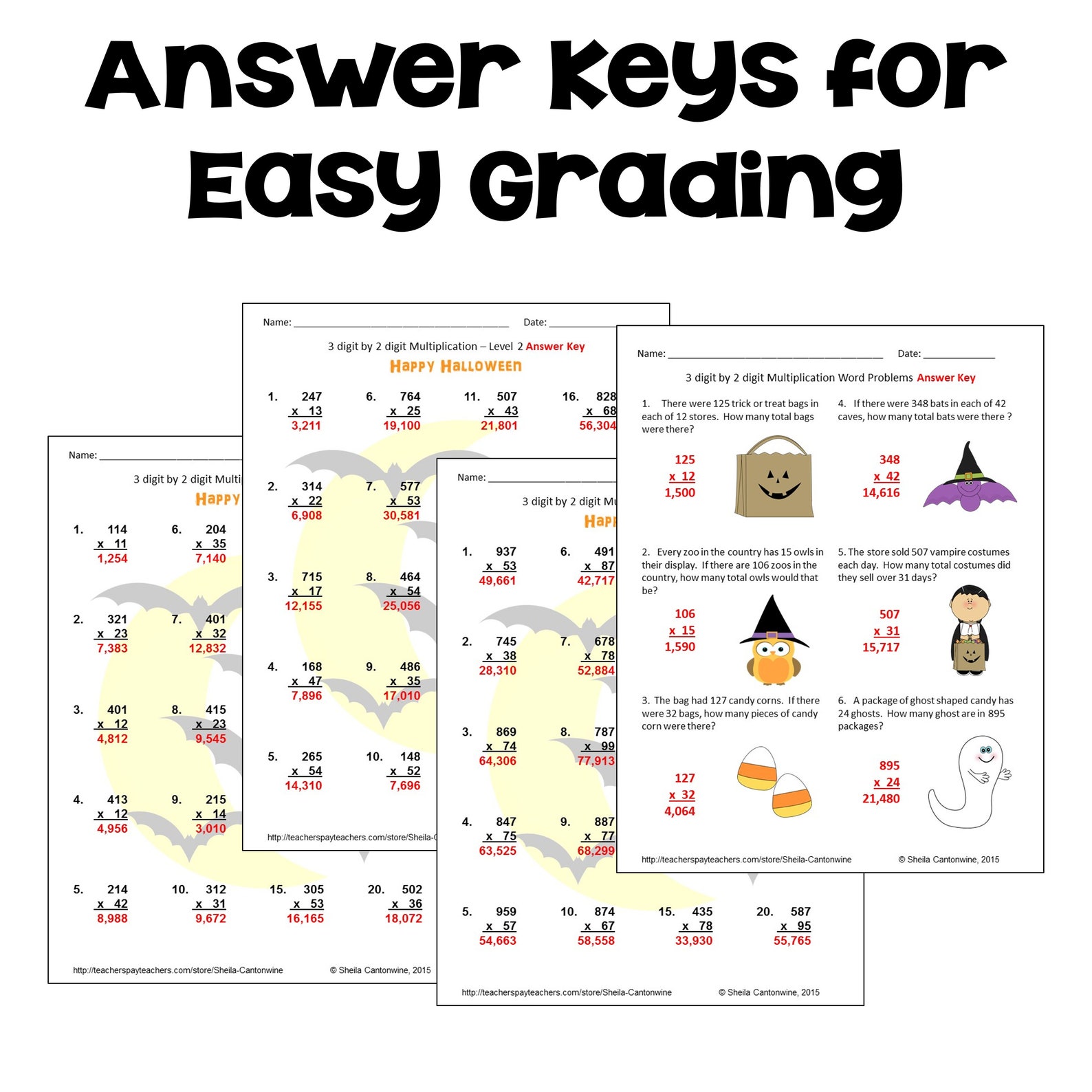 Halloween Math Worksheets for 3 Digit by 2 Digit Multiplication - Etsy