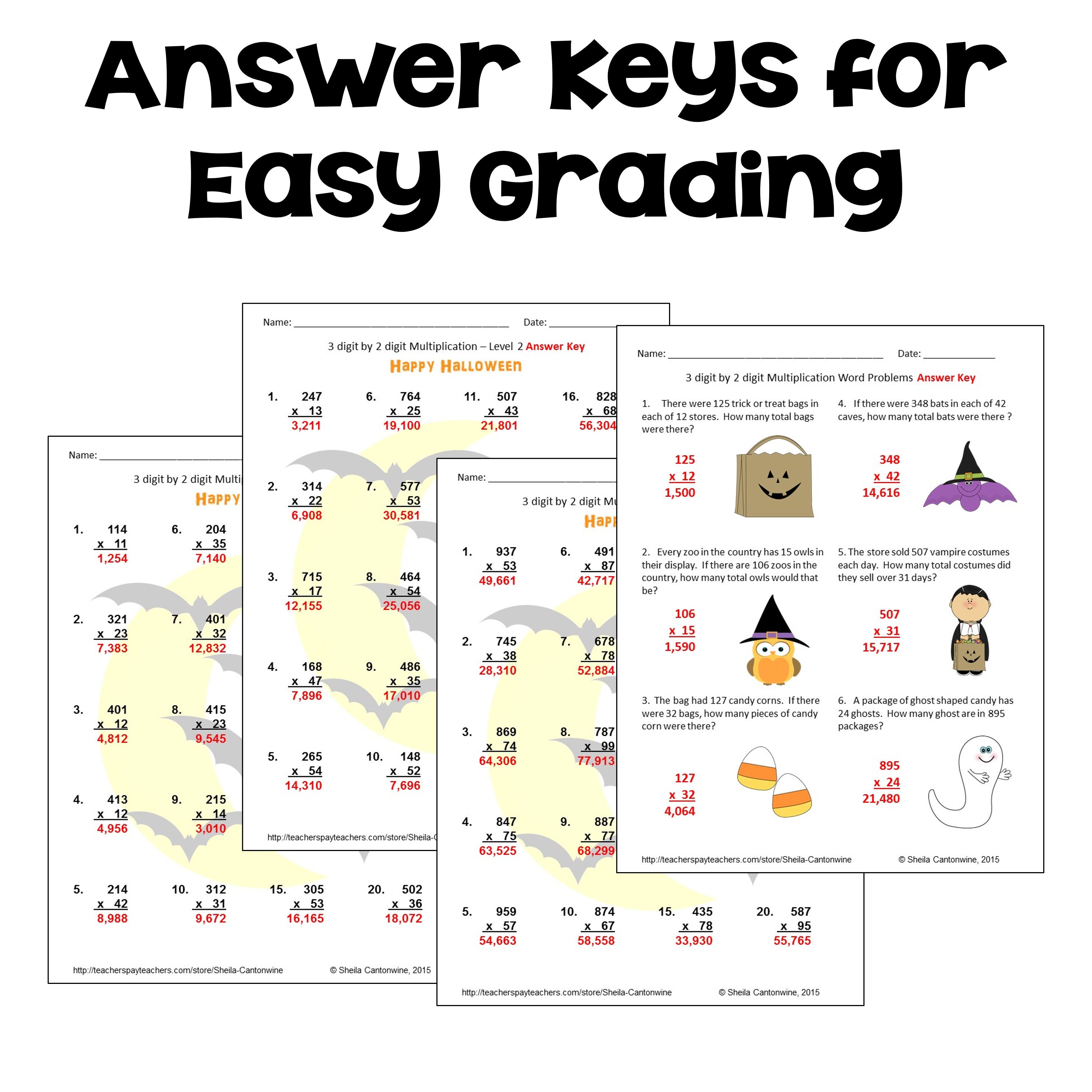 Halloween Math Worksheets for 3 Digit by 2 Digit Multiplication - Etsy
