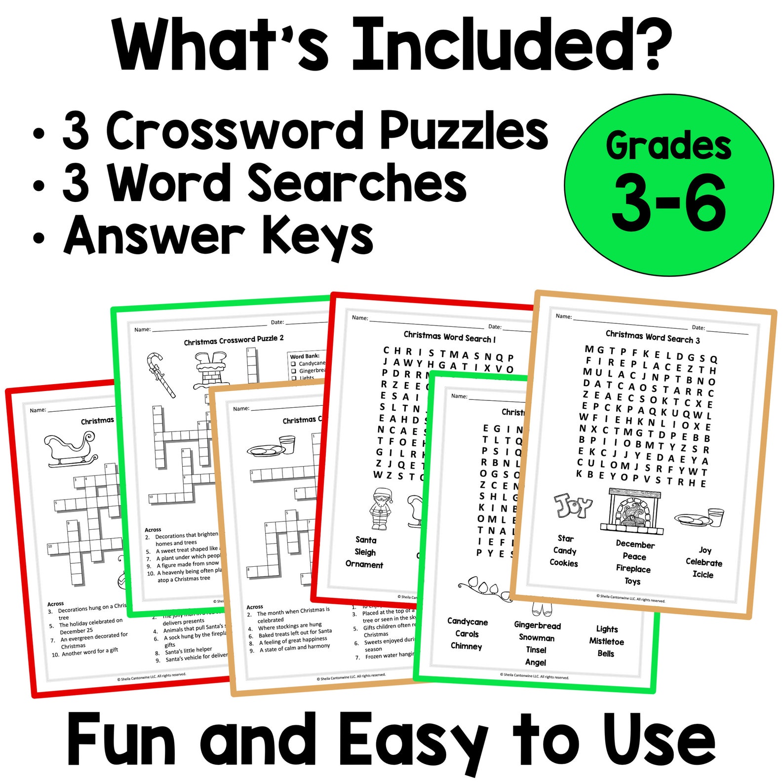 Christmas and December Crossword Puzzles and Word Searches - No Prep - Etsy