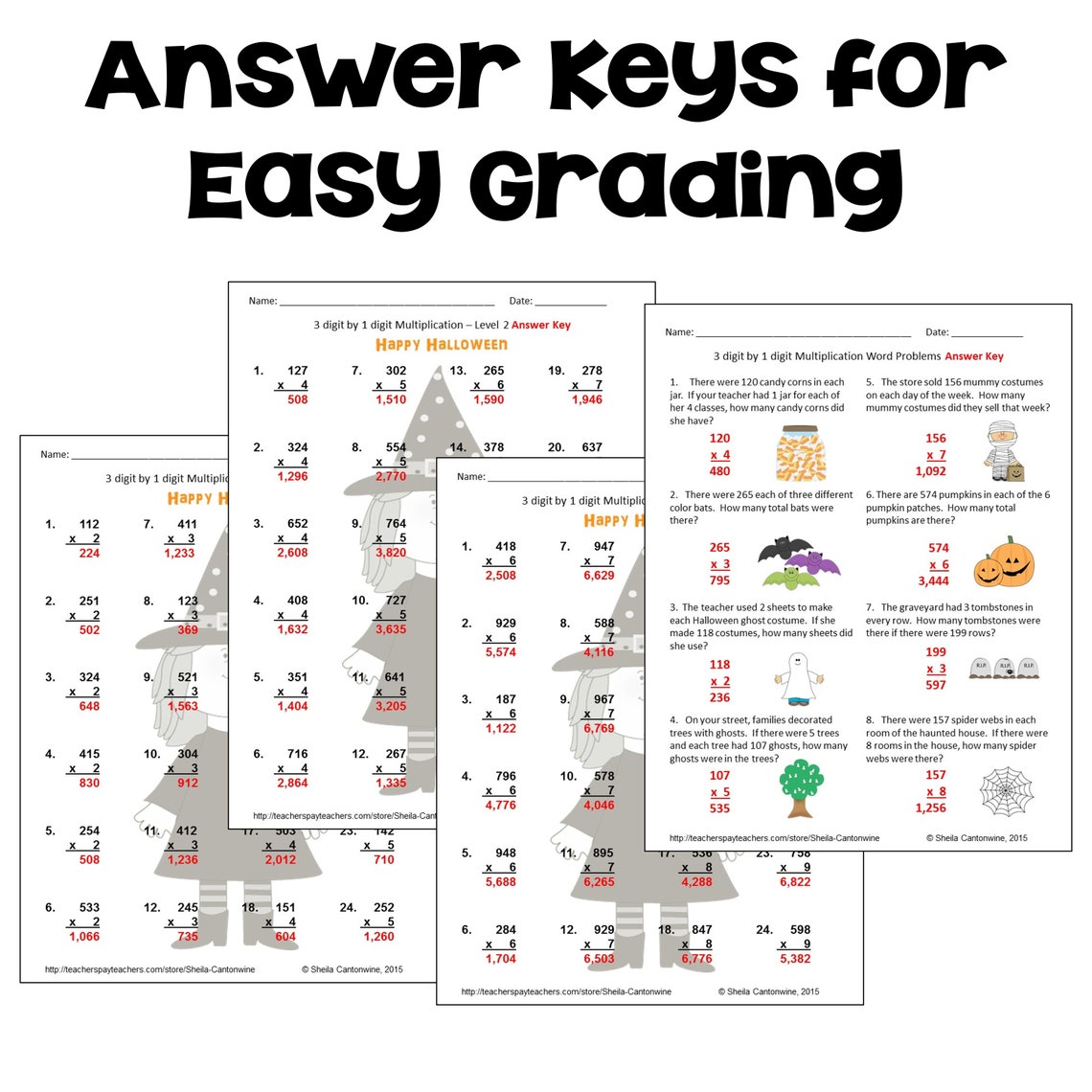 Halloween Math Worksheets for 3 Digit by 1 Digit - Etsy