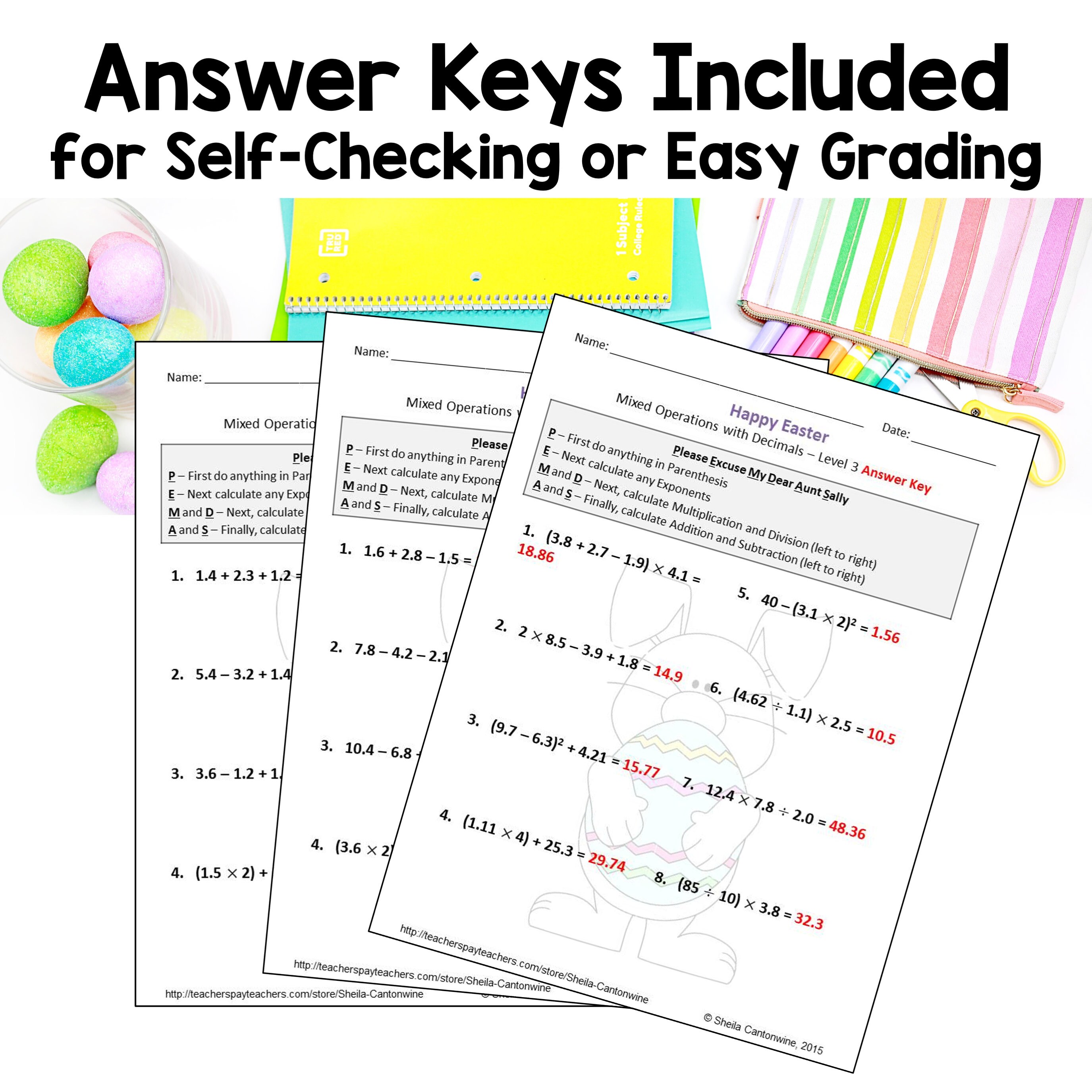 Easter Math Order of Operations With Decimals Worksheets ...