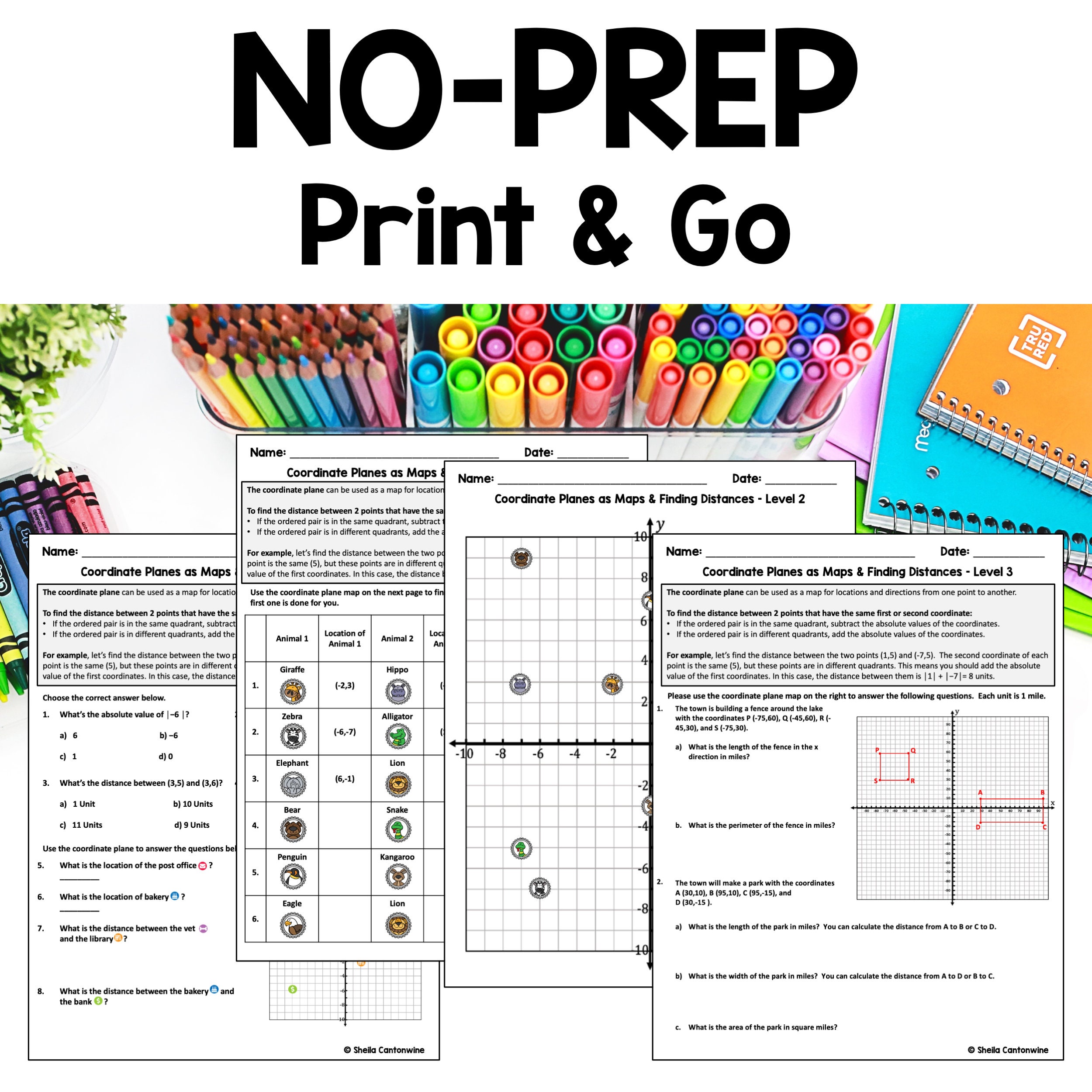 Coordinate Plane as Maps Worksheets - Differentiated - Etsy