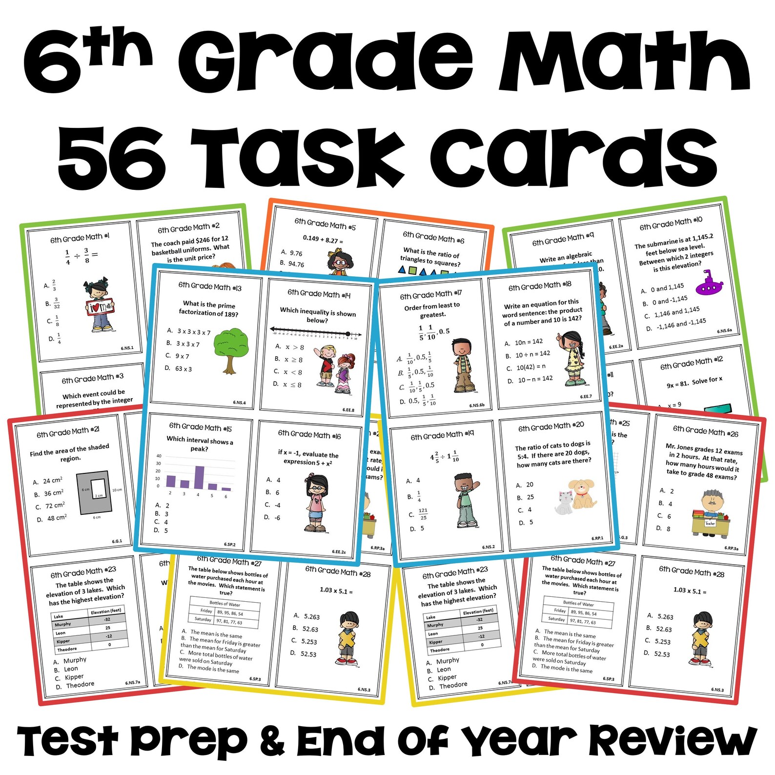 6th Grade Math Task Cards for End of Year Review and Test Prep - Etsy