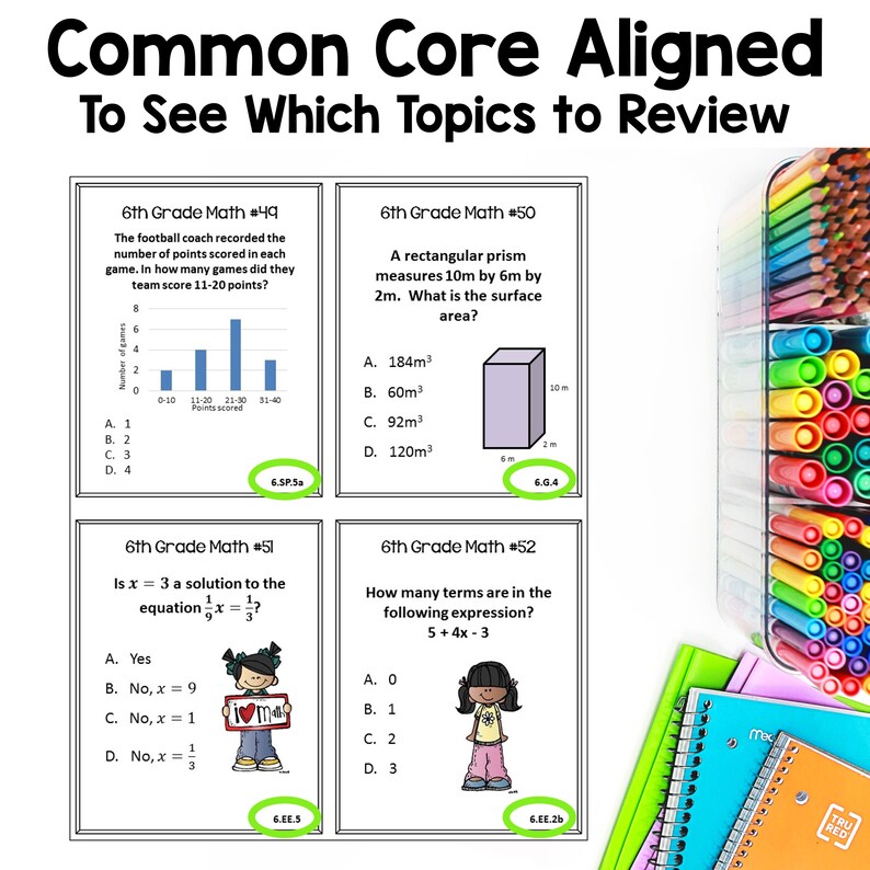 6th Grade Math Task Cards for End of Year Review and Test Prep - Etsy