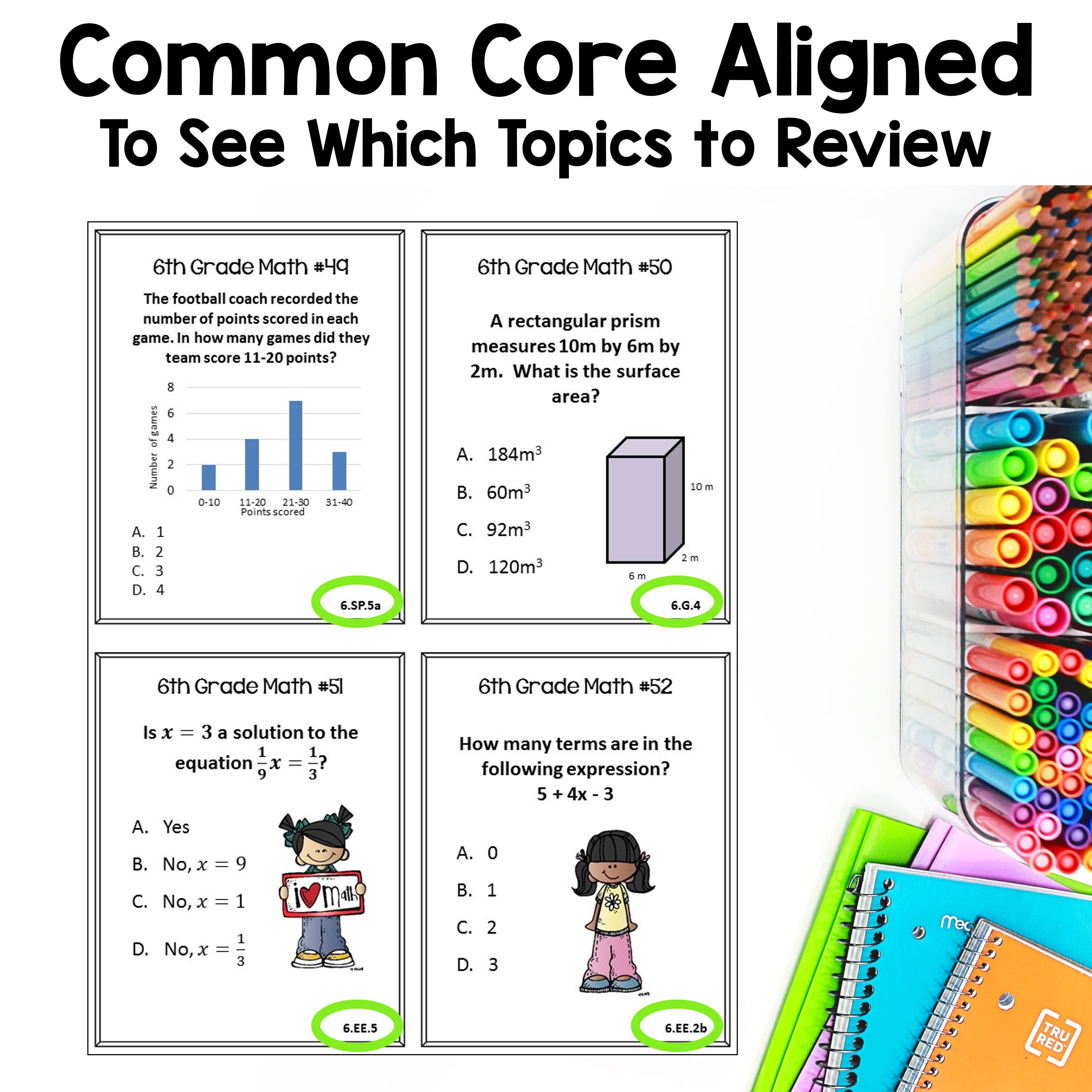 6th Grade Math Task Cards for End of Year Review and Test Prep - Etsy
