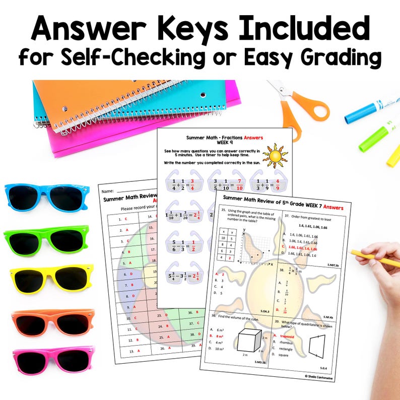 5th Grade Math Summer Review Packet Worksheets - No Prep Activities for ...