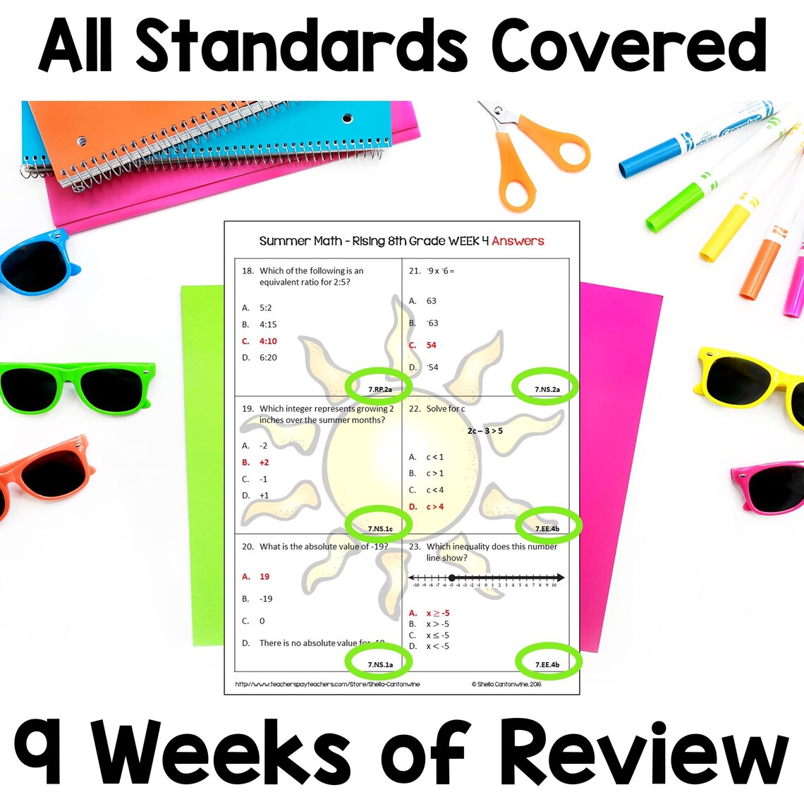 7th Grade Math Summer Review Packet Worksheets - No Prep Activities ...