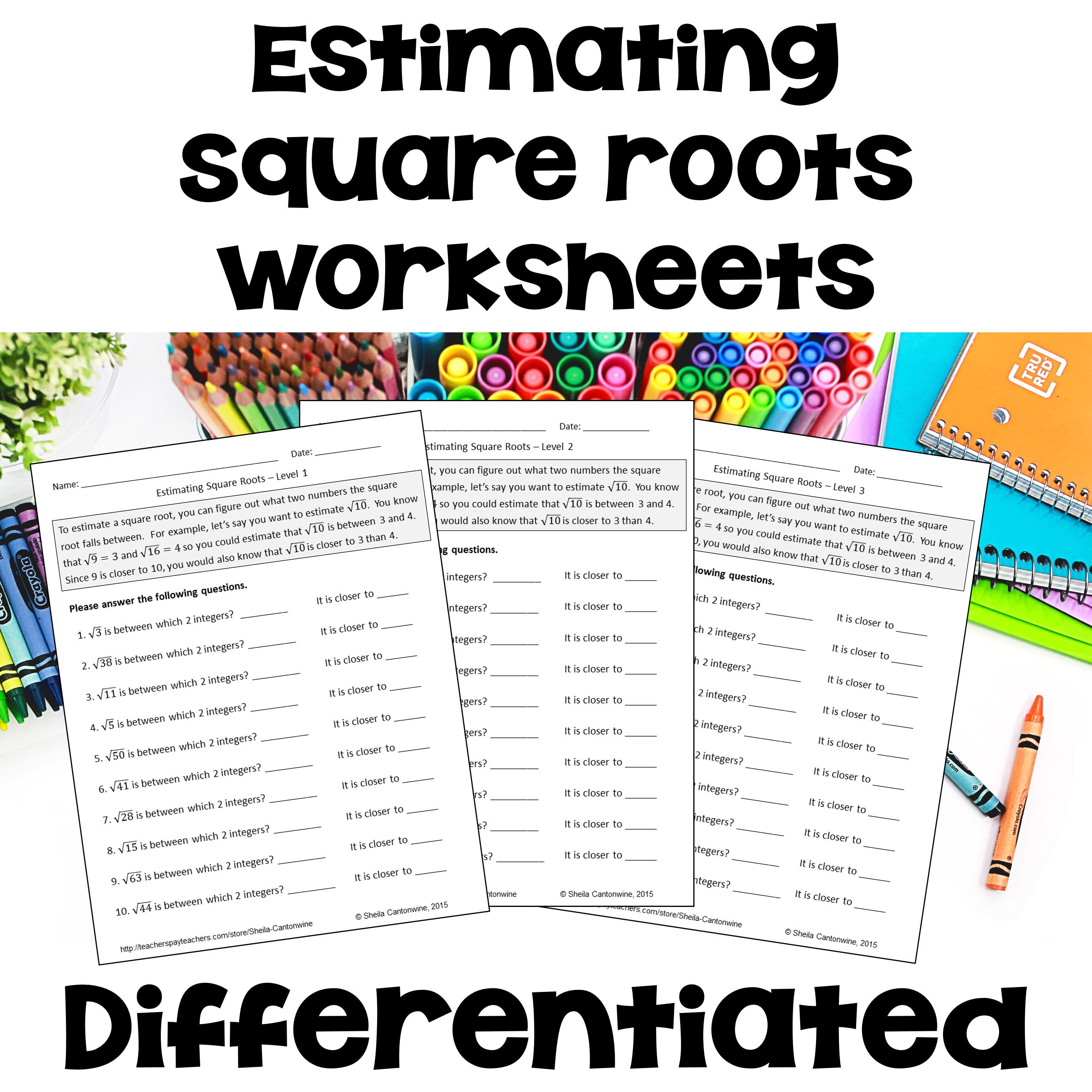 Estimating Square Roots Worksheets - Differentiated - Etsy